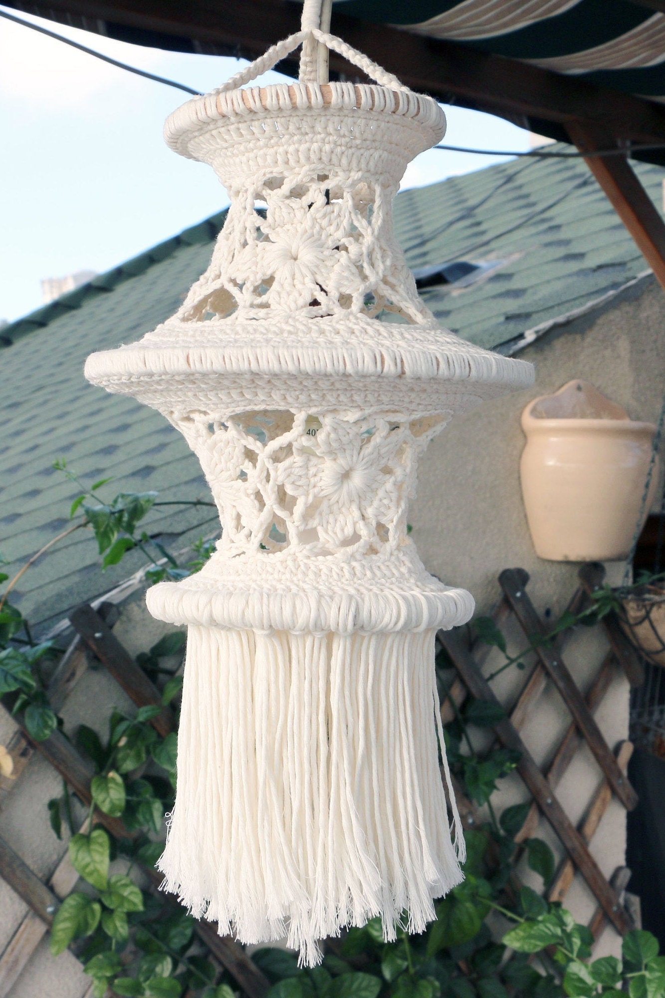 Crochet Chandelier,fringe Chandelier,vintage Lampshade,lace Lampshade ...