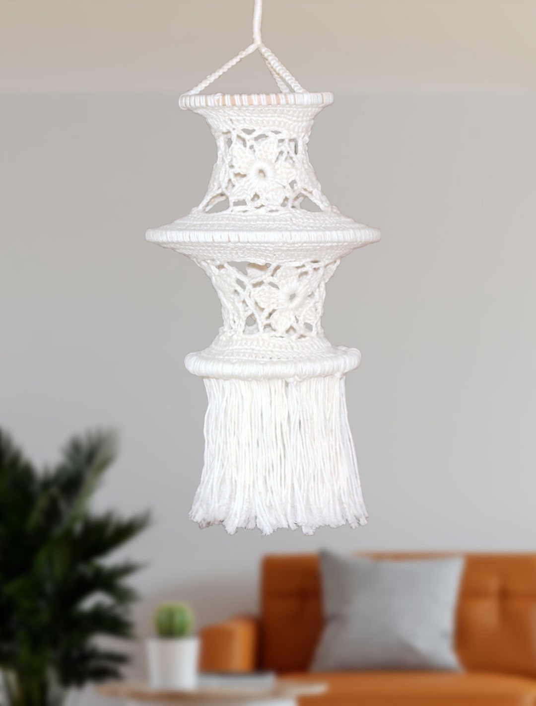 Crochet Chandelier,fringe Chandelier,vintage Lampshade,lace Lampshade ...