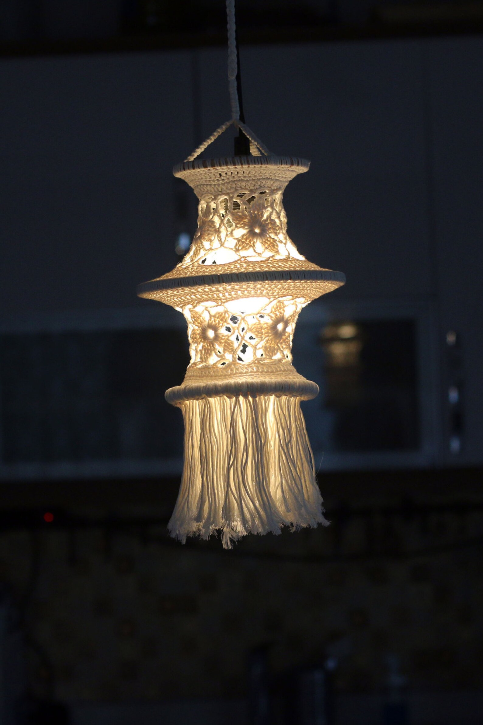 Crochet Chandelier,fringe Chandelier,vintage Lampshade,lace Lampshade ...