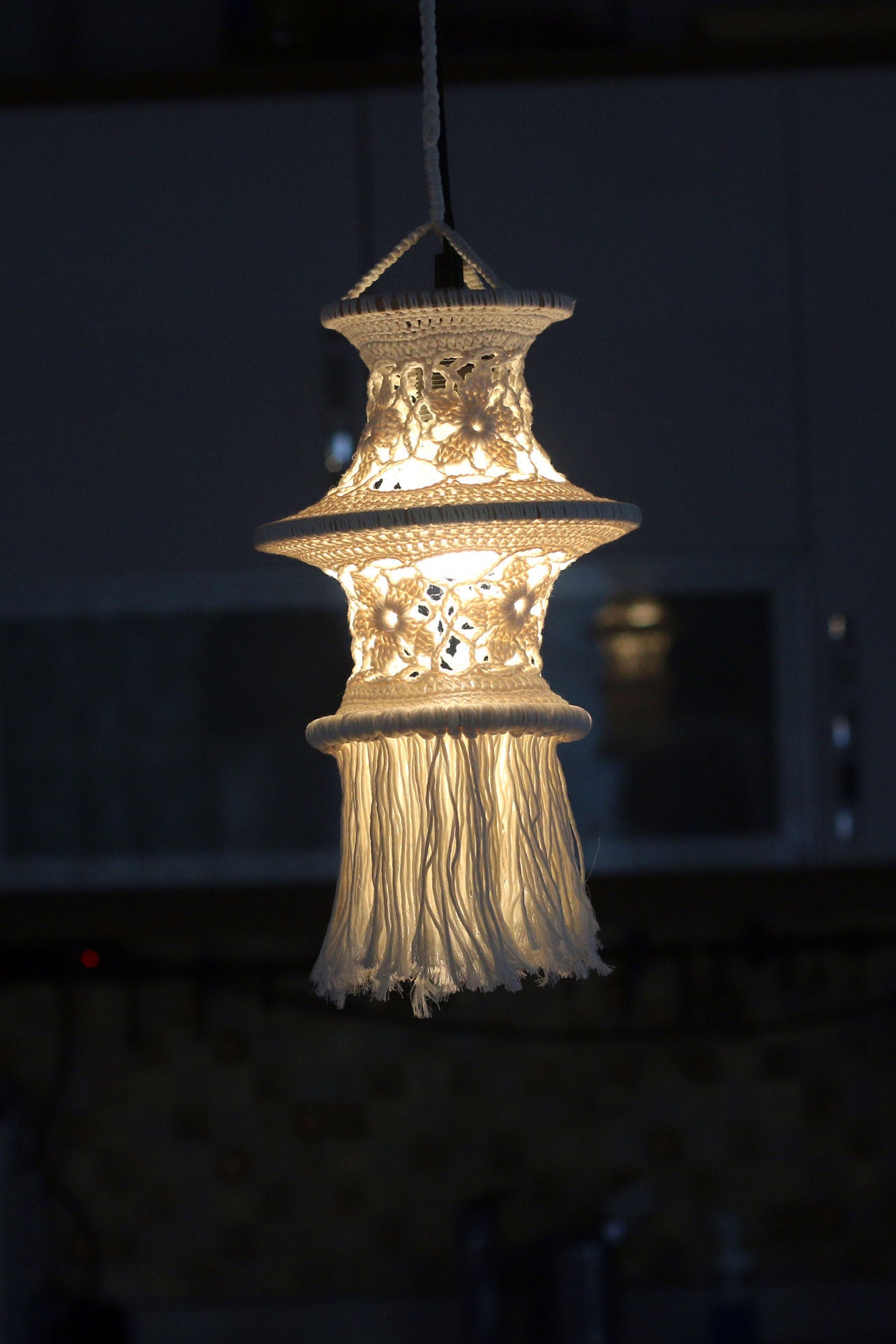 Crochet Chandelier,fringe Chandelier,vintage Lampshade,lace Lampshade ...