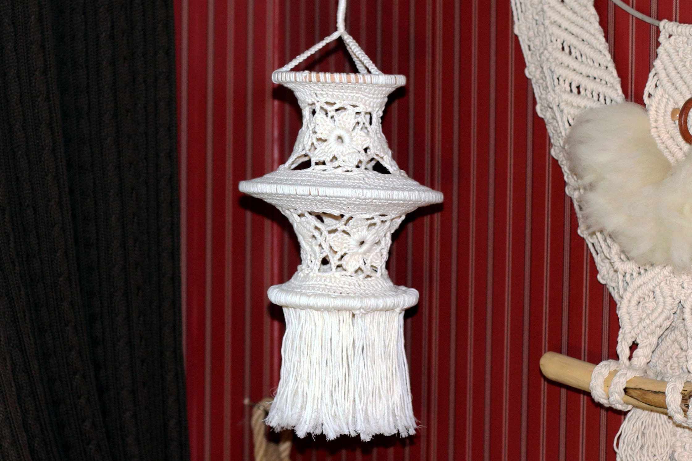 Crochet Chandelier,fringe Chandelier,vintage Lampshade,lace Lampshade ...
