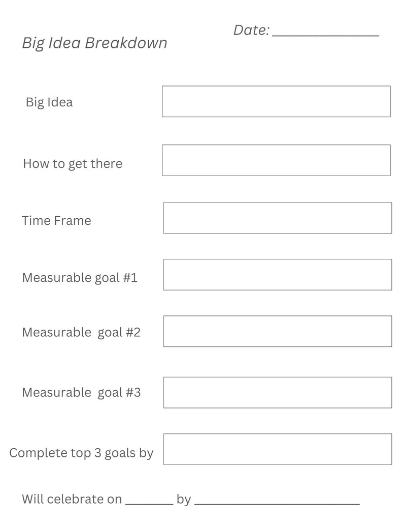 Big Idea | Simple Goal Setting Template - Etsy