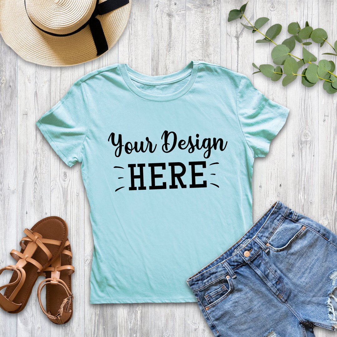 Ice Blue Shirt Mockup, Bella Canvas 3001, Baby Blue T-shirt Mockup ...