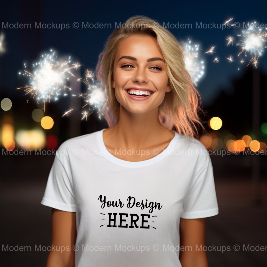 New Year T-shirt Mockup, Woman Mock Ups, Bella Canvas 3001 White T ...