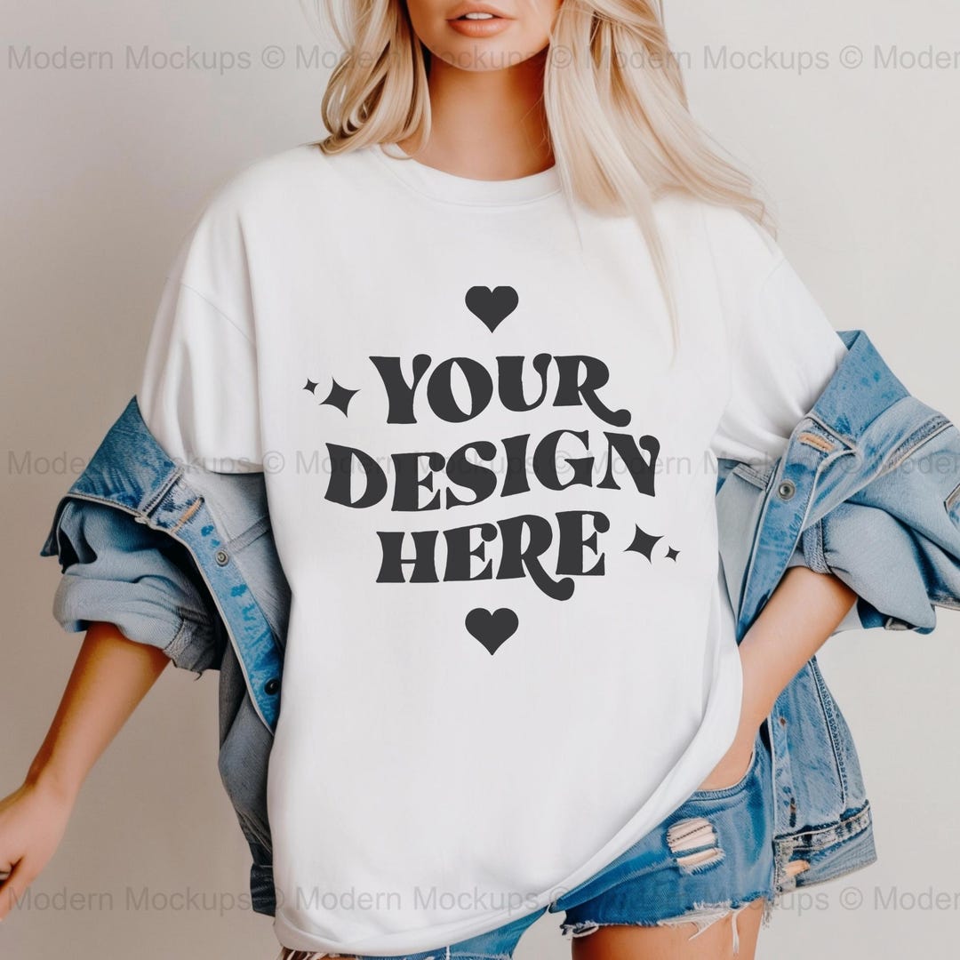Comfort Colors C1717 White Shirt Mockup | CC 1717 White T-shirt Mock-up | Model Mock | Simple ...