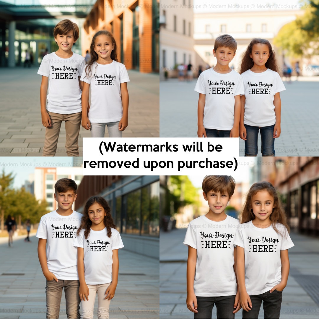 Siblings T-shirt Mockup Bundle, Brother Sister Brunette Mockup Bundle ...