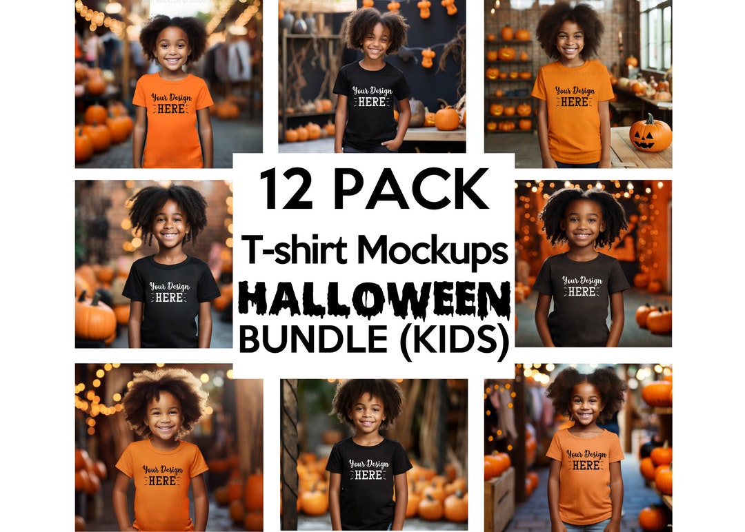 Kids Halloween T-shirt Mockup Bundle, Bella Canvas 3001 T-shirt Mockup ...