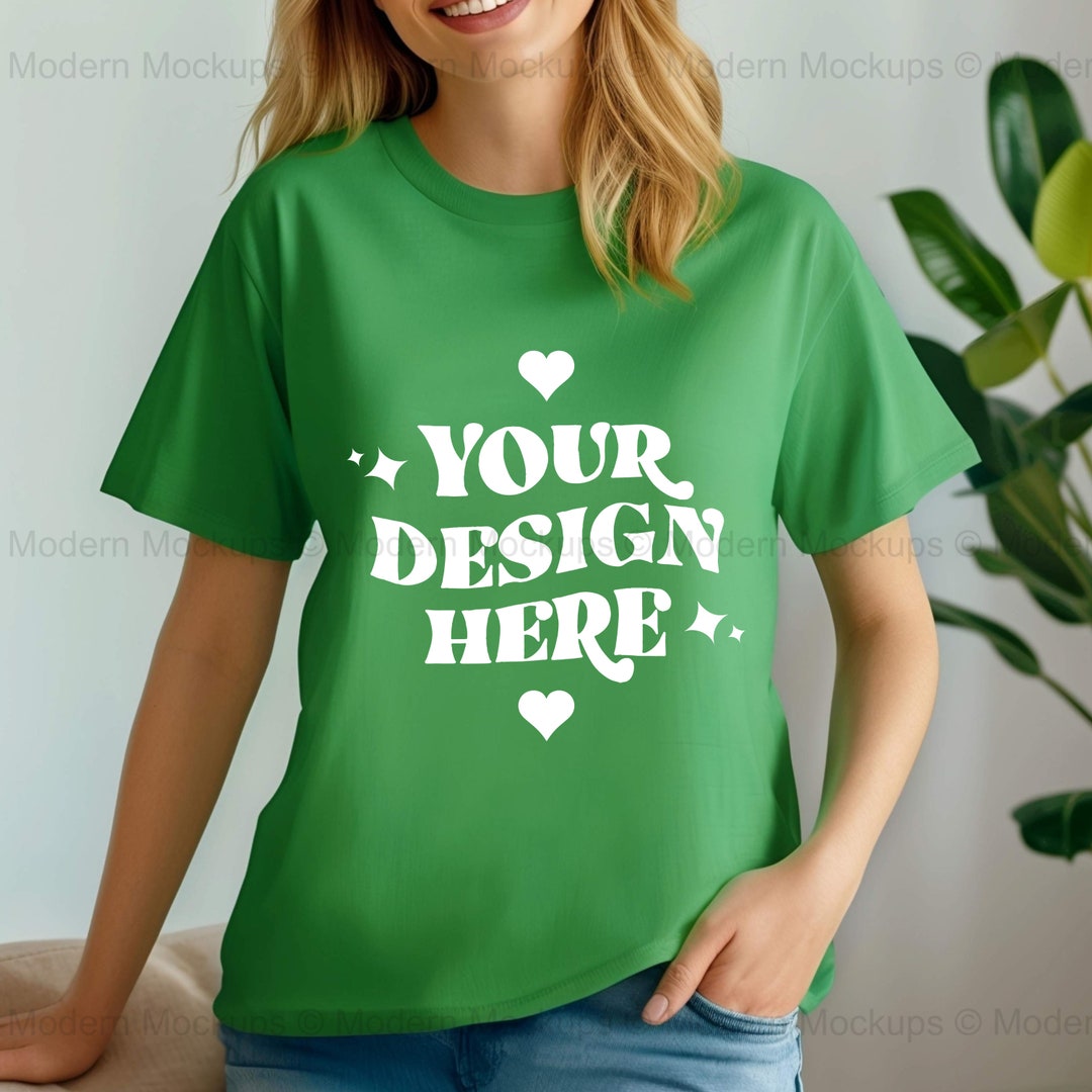 Gildan 5000 Irish Green T-shirt Mockup, G500 Green Tshirt Mockup, Model ...