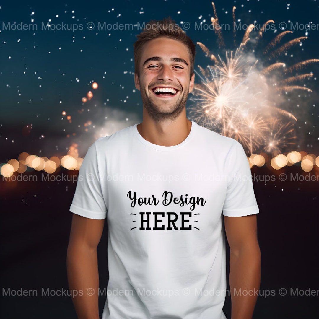 White New Year T-shirt Mockup, Bella Canvas 3001 White T-shirt Mockup ...