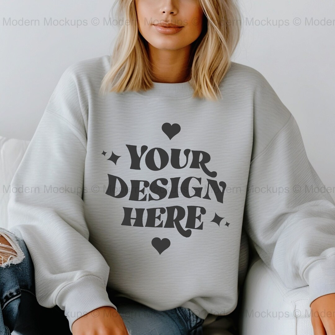 Gildan 18000 Ash Grey Sweatshirt Mockup, G180 Grey Crewneck Mockup ...