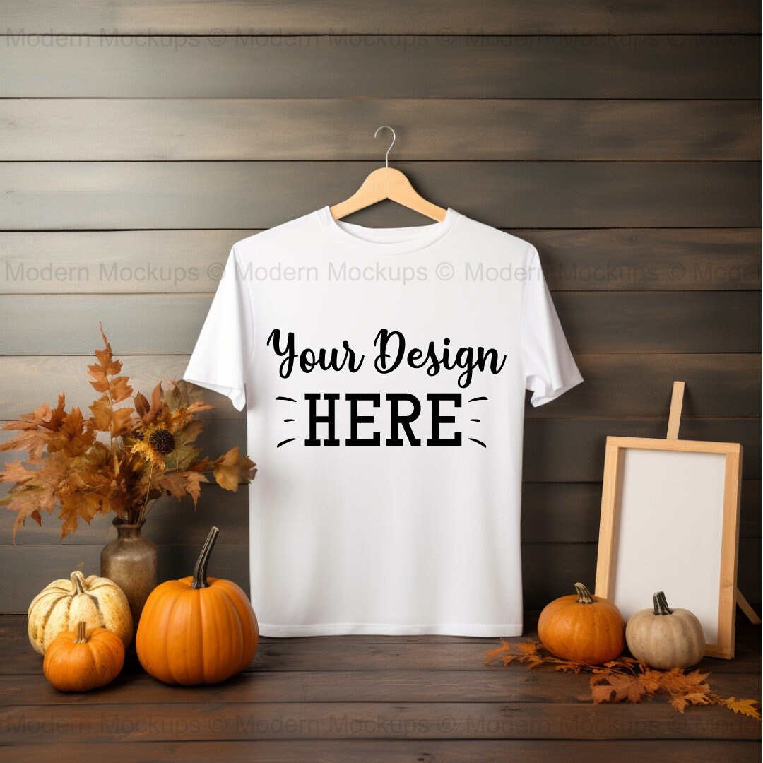 White Fall T-shirt Mockup, Fall Bella Canvas 3001 White T-shirt Mockup ...