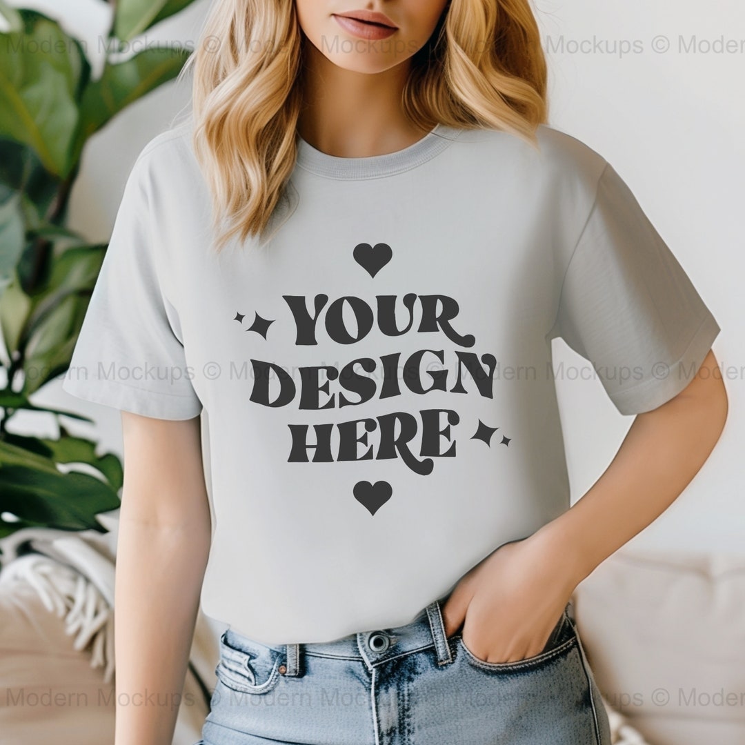 Gildan 5000 Ash Grey T-shirt Mockup, G500 Ash Grey Tshirt Mockup, Model ...