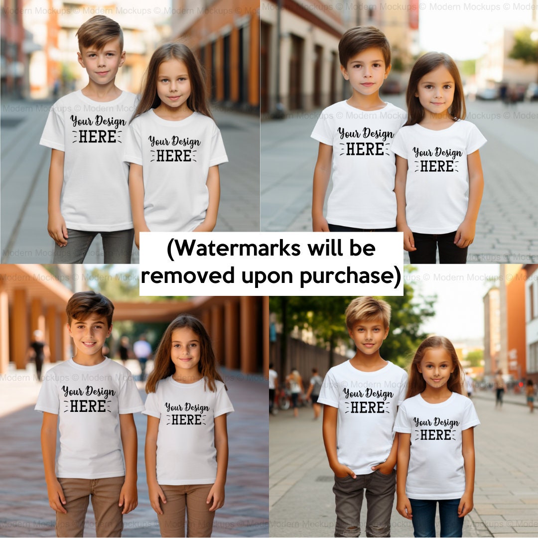 Siblings T-shirt Mockup Bundle, Brother Sister Brunette Mockup Bundle ...