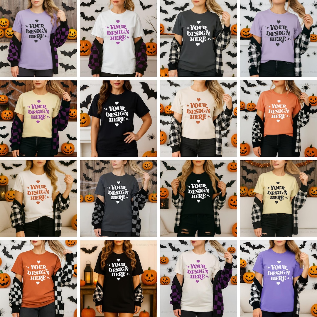 Comfort Colors 1717 C1717 Halloween Mockup Bundle Summerween Mocks Shirt CC 1717 T-shirt Mock ...
