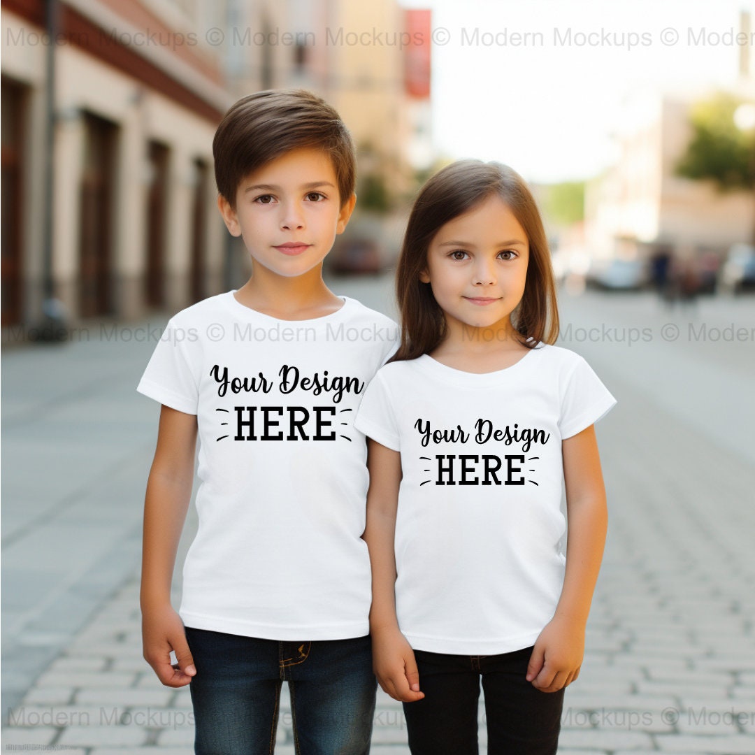 Siblings T-shirt Mockup, Brother Sister Brunette Mockup, Bella Canvas ...