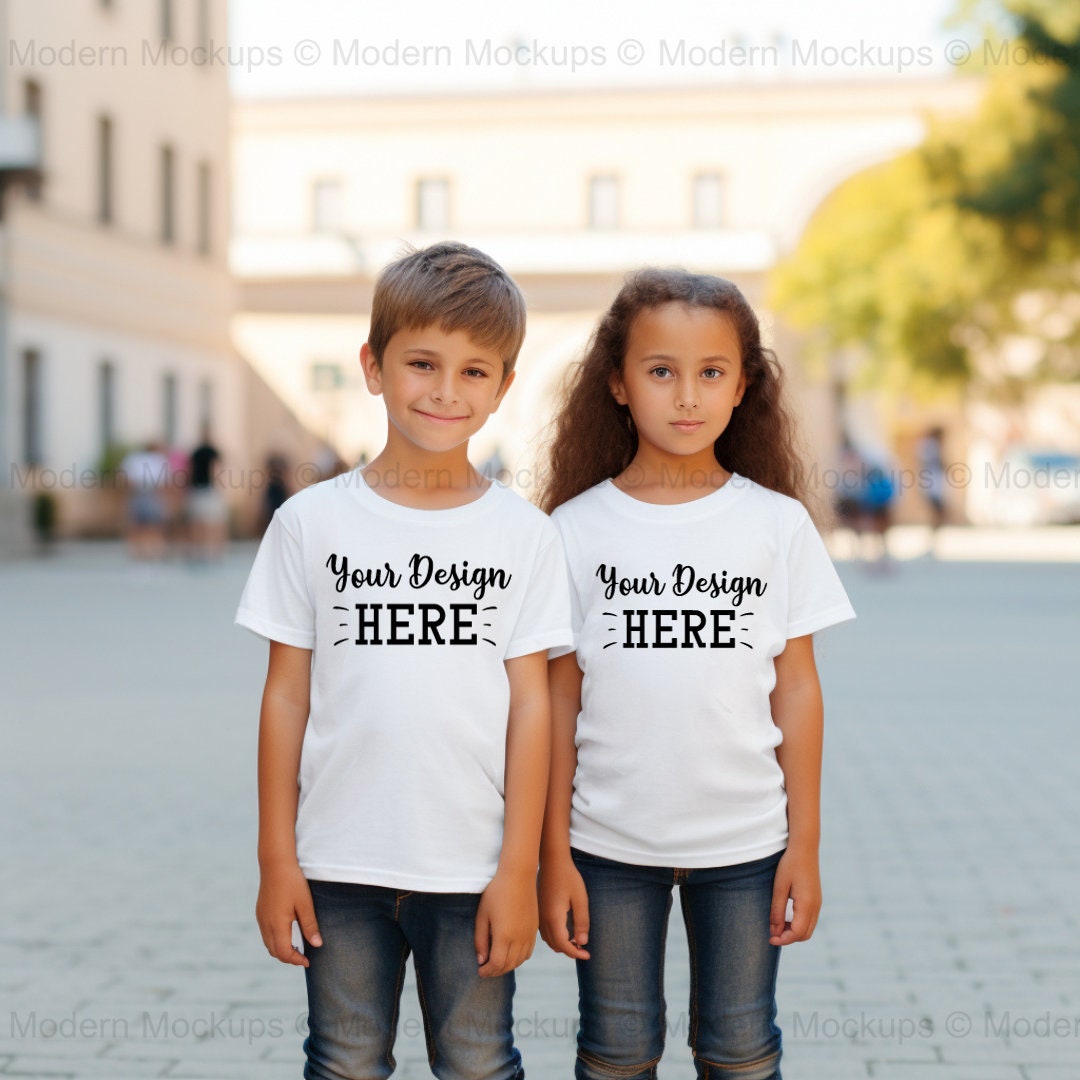 Siblings T-shirt Mockup, Brother Sister Brunette Mockup, Bella Canvas ...
