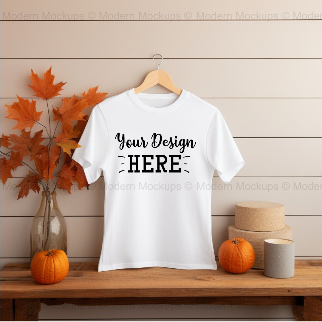 White Fall T-shirt Mockup, Fall Bella Canvas 3001 White T-shirt Mockup ...