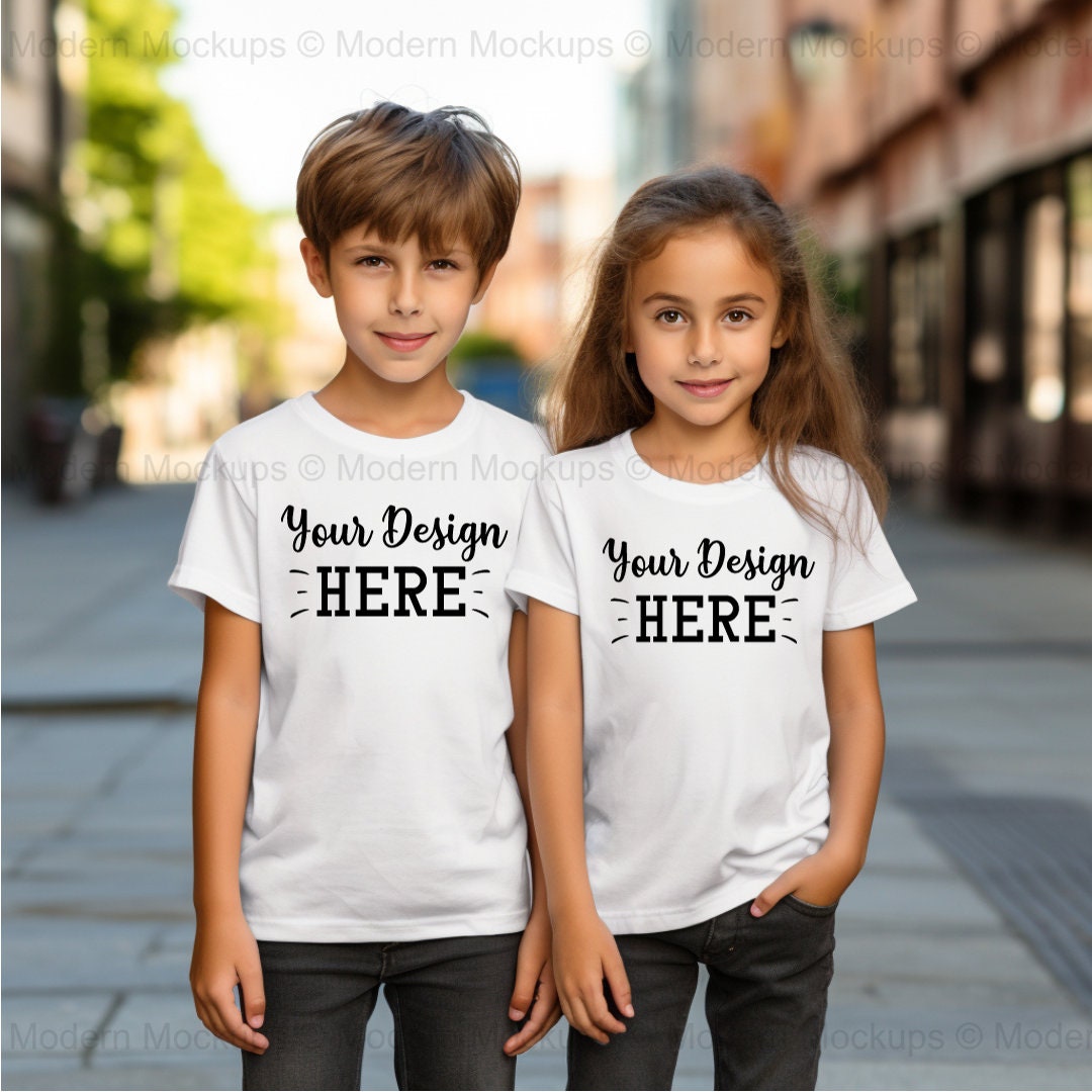 Siblings T-shirt Mockup, Brother Sister Brunette Mockup, Bella Canvas ...