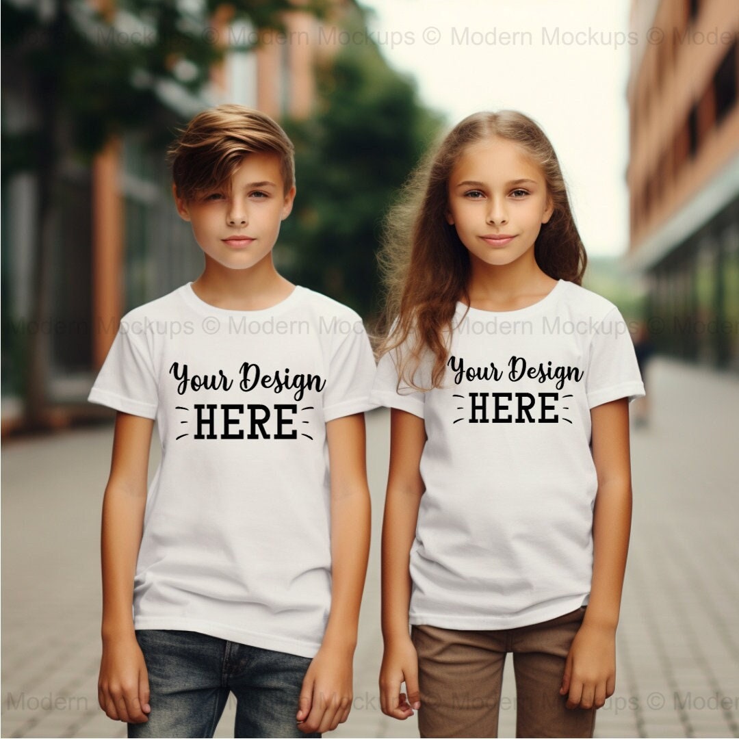 Siblings T-shirt Mockup, Brother Sister Brunette Mockup, Bella Canvas ...
