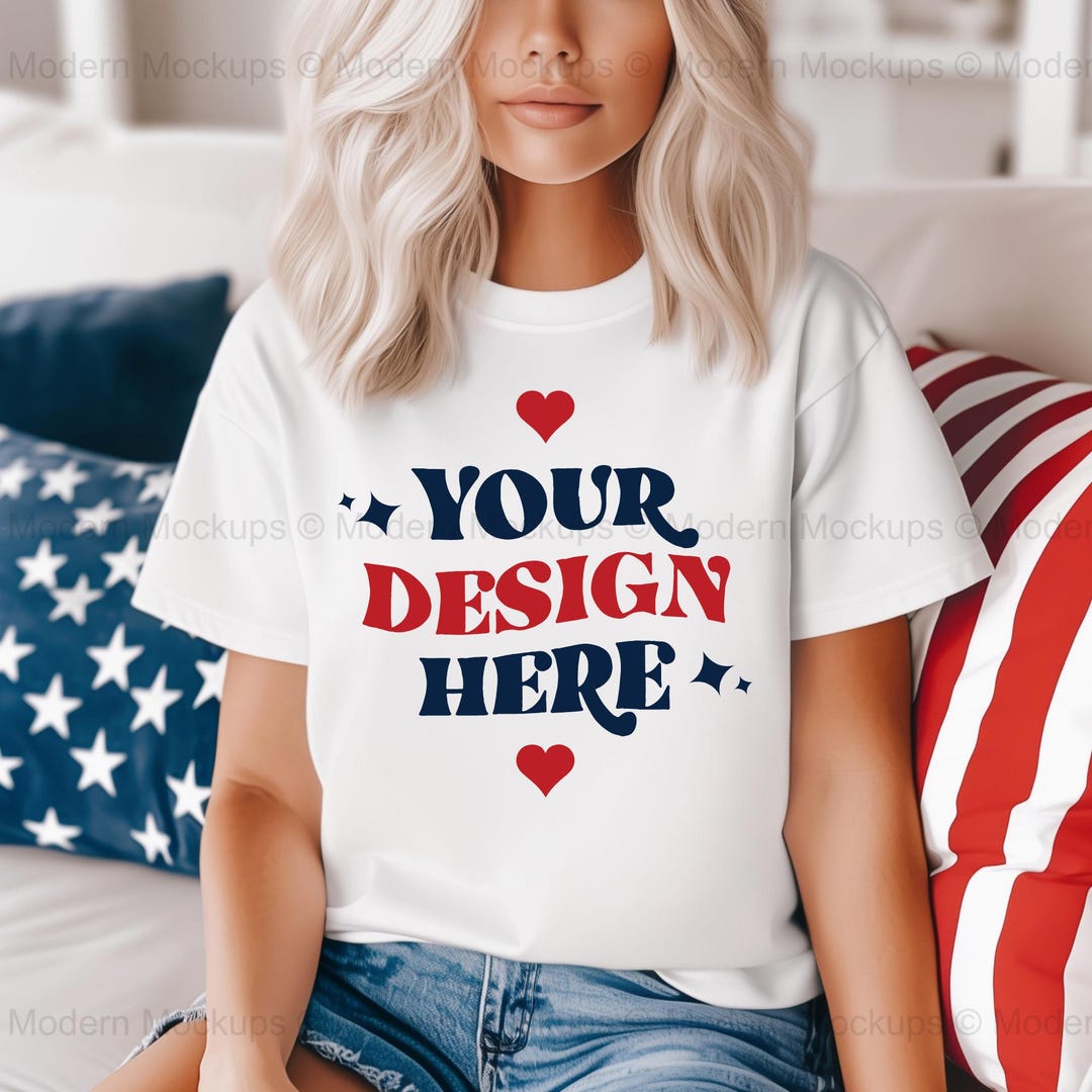 Comfort Colors C1717 White Shirt Mockup, 4th July Patriotic Trendy ...
