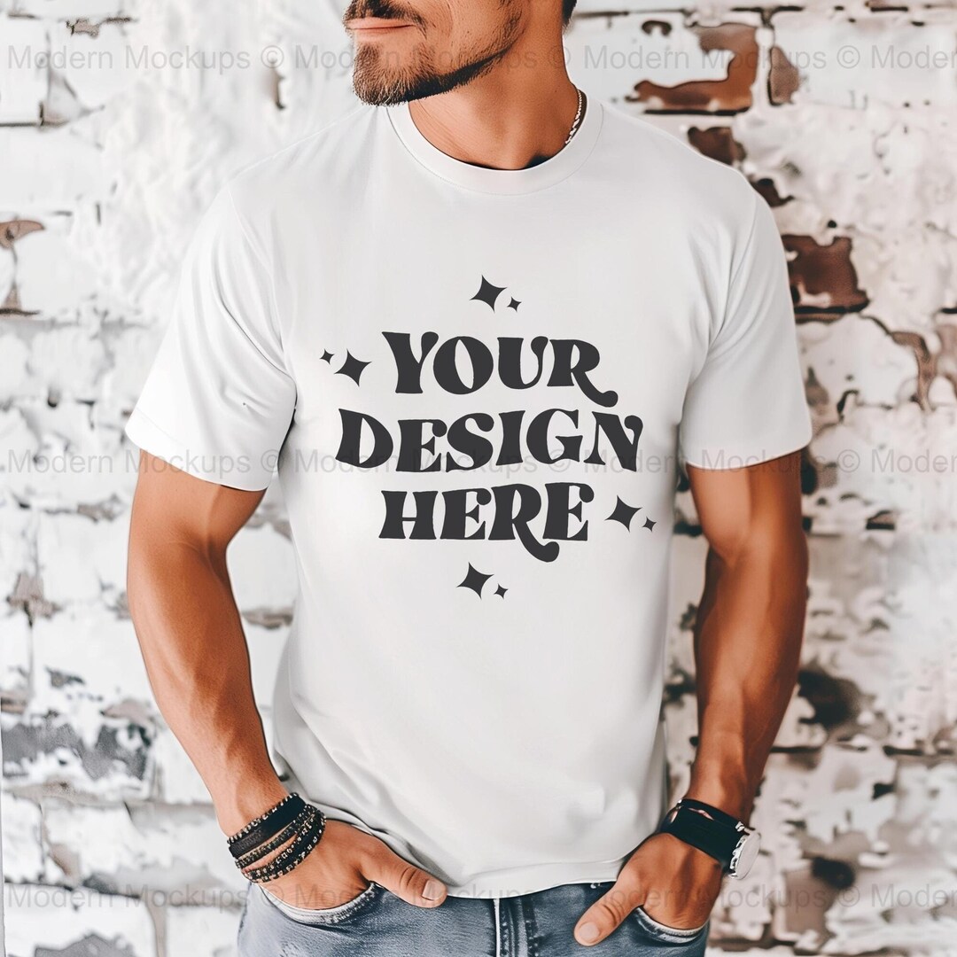 Comfort Colors C1717 Man Model Mockup White Color, Comfort Colors 1717 ...