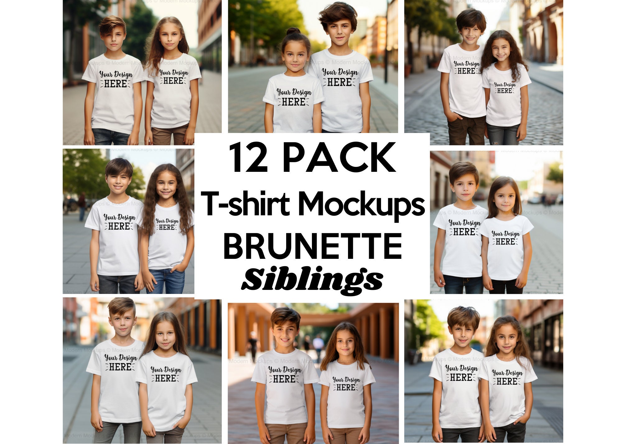Siblings T-shirt Mockup Bundle, Brother Sister Brunette Mockup Bundle ...
