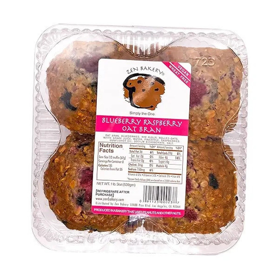 Zen Bakery Blueberry Raspberry Oat Bran Muffins (4-pack) - Zen Bakery ...
