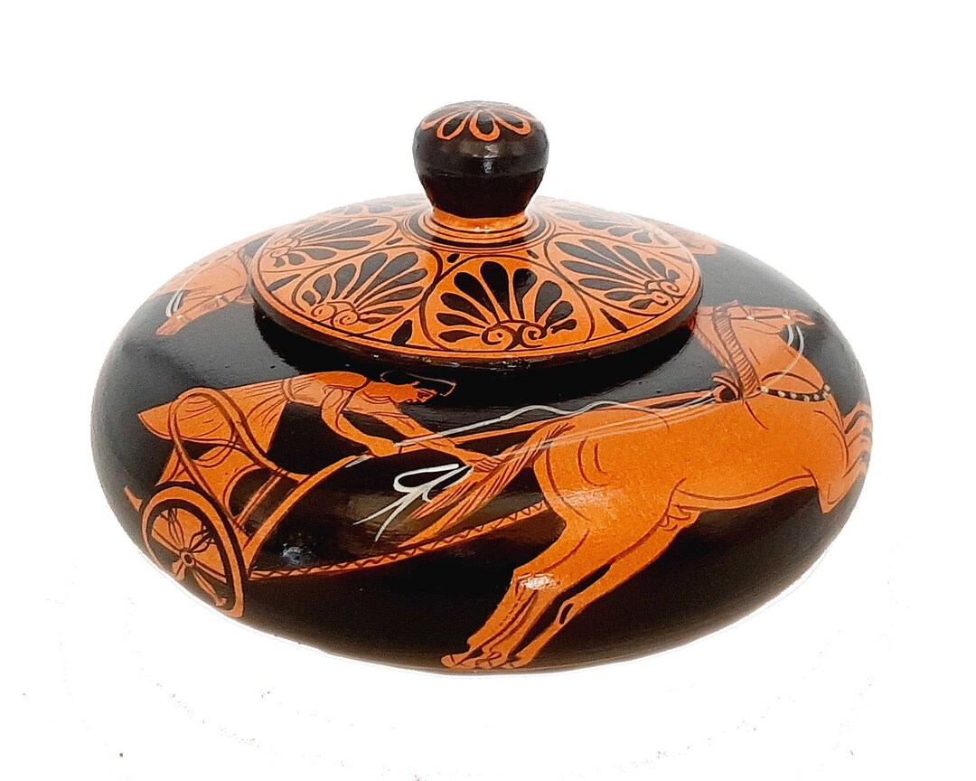 Greek Pyxis 14cm, Red Figure Pottery Shows Chariot Races - Etsy