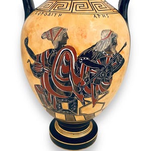 Amphora Vase 26cm,black Figure Pottery ,god Ares With Aphrodite ...
