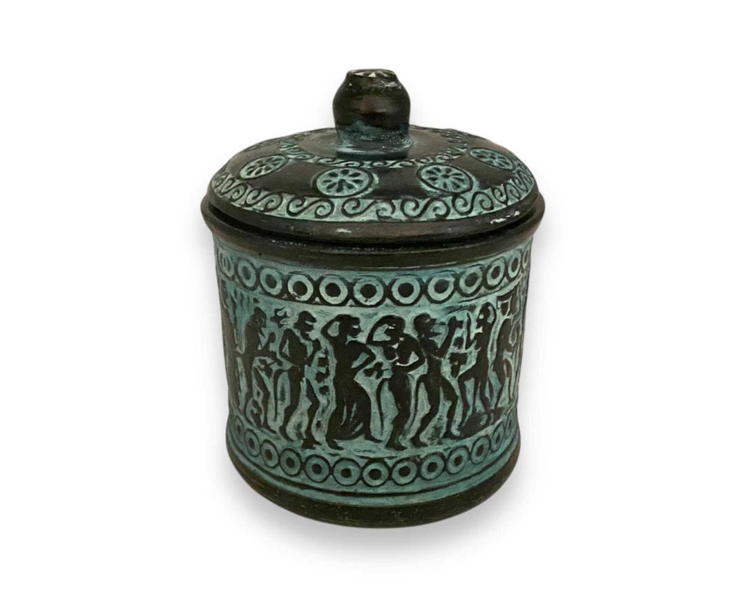 Relief Terracotta Pyxis Vase 11cm,ancient Greek Pottery With Mythology ...