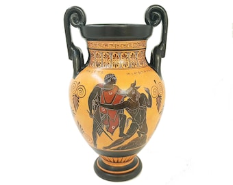 Greek Amphora Vase 22cm,theseus and the Minotaur,black Figure Pottery ...