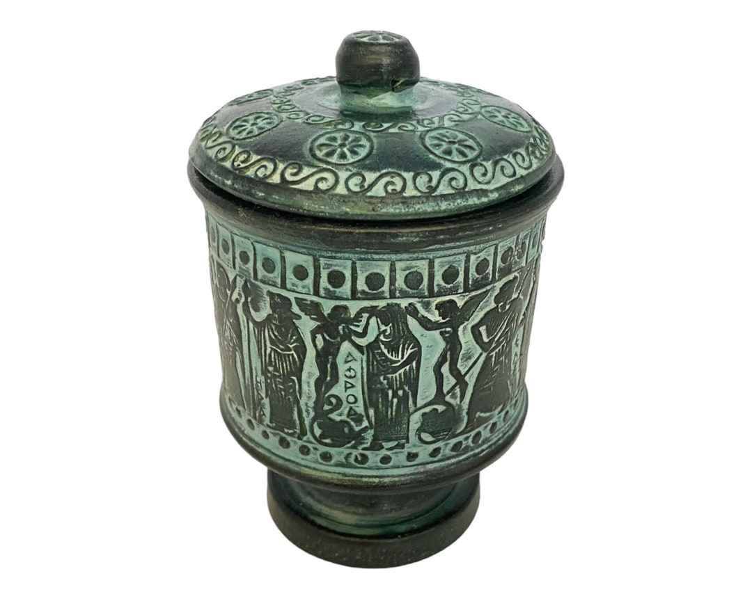 Relief Terracotta Pottery,pyxis Vessel With Lid 13cm,ancient Greek ...