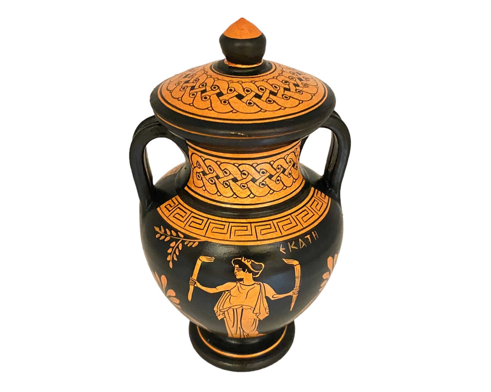 Red Figure Pottery Aphora 19cm With Lid ,hecate and Goddess Artemis - Etsy