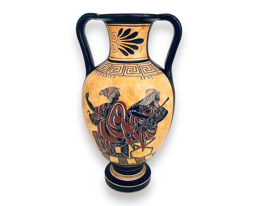 Amphora Vase 26cm,black Figure Pottery ,god Ares With Aphrodite ...