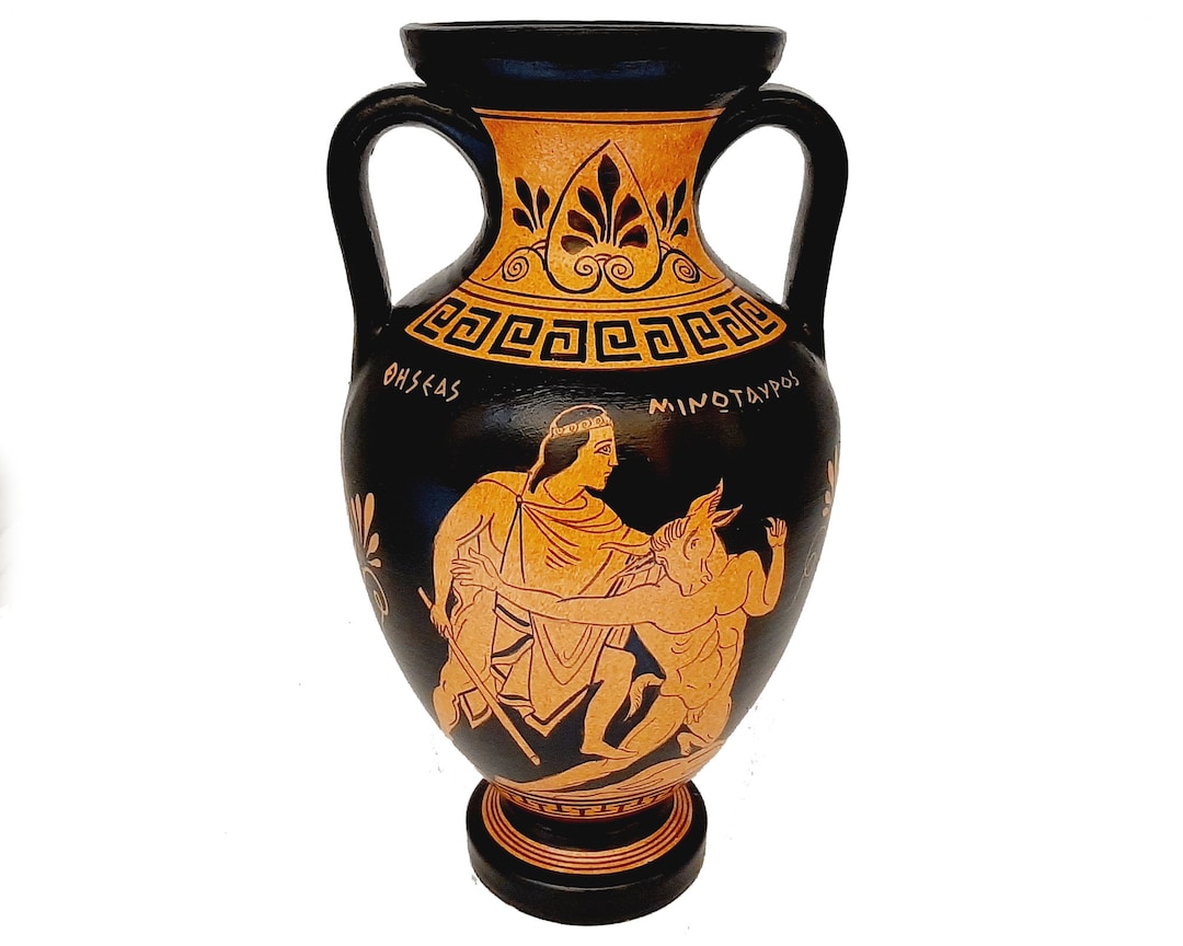 Greek Pottery Amphora 26cm,red Figure Vase,showing Minotaur - Etsy