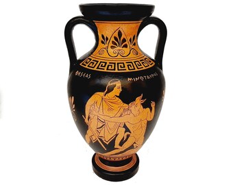 Greek Amphora Vase 22cm,theseus and the Minotaur,black Figure Pottery ...
