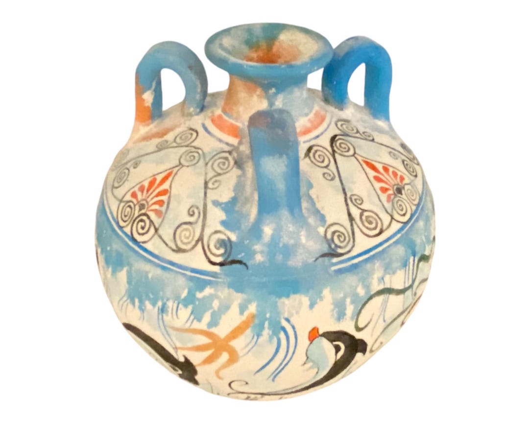 Greek Pottery Vase,3 Handle Amphora Seated 16cm,ancient Minoan Art - Etsy