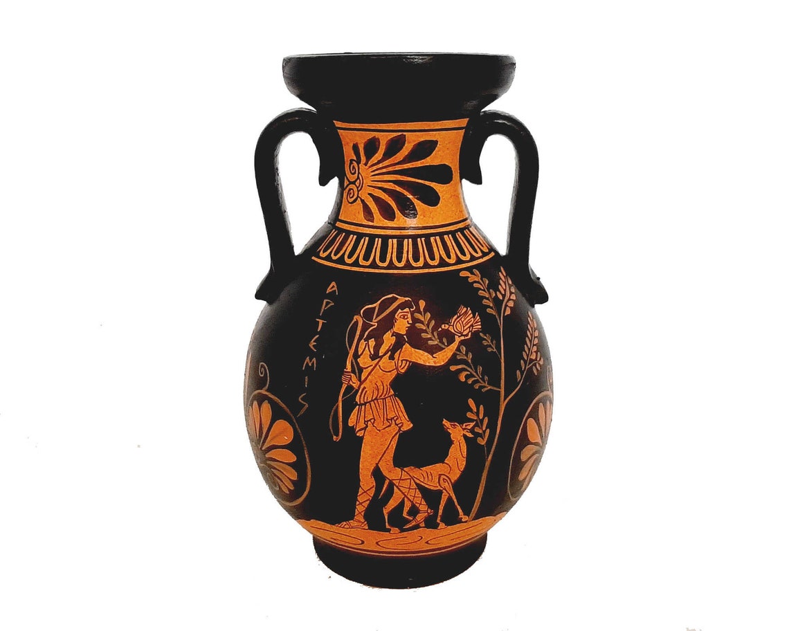 Red Figure Potery Vase 17cm ,hecate and Goddess Artemis - Etsy