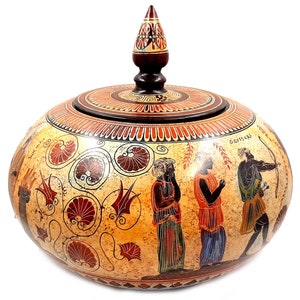 Pyxis 36cm,ancient Greek Art With Multicolor Background ,odysseus Kills ...