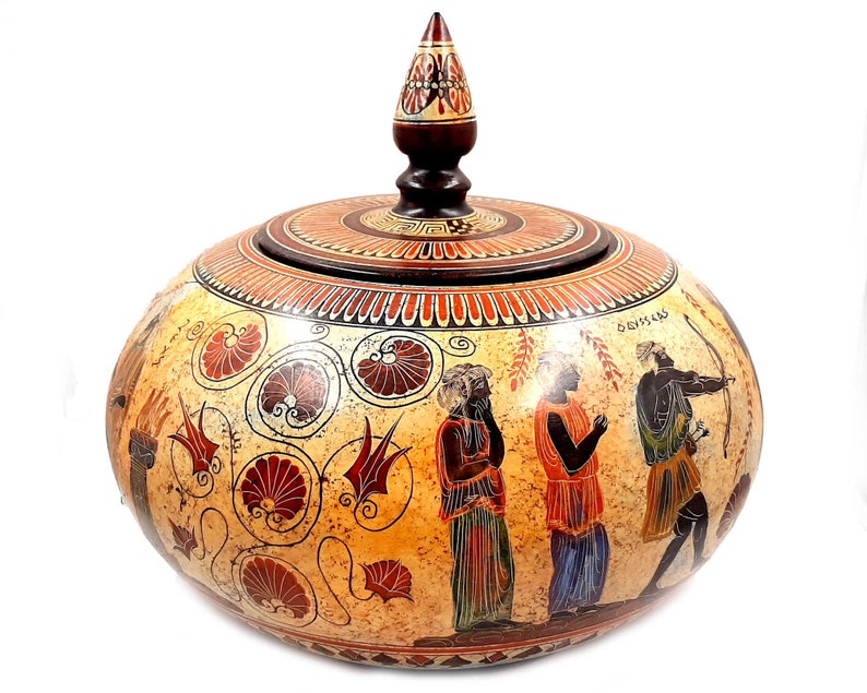 Pyxis 36cmancient Greek Art With Multicolor Background - Etsy