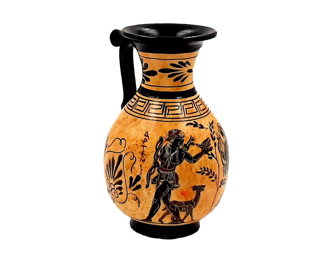 Greek Olpe 17cm Black Figure Pottery shows God Dionysus and - Etsy