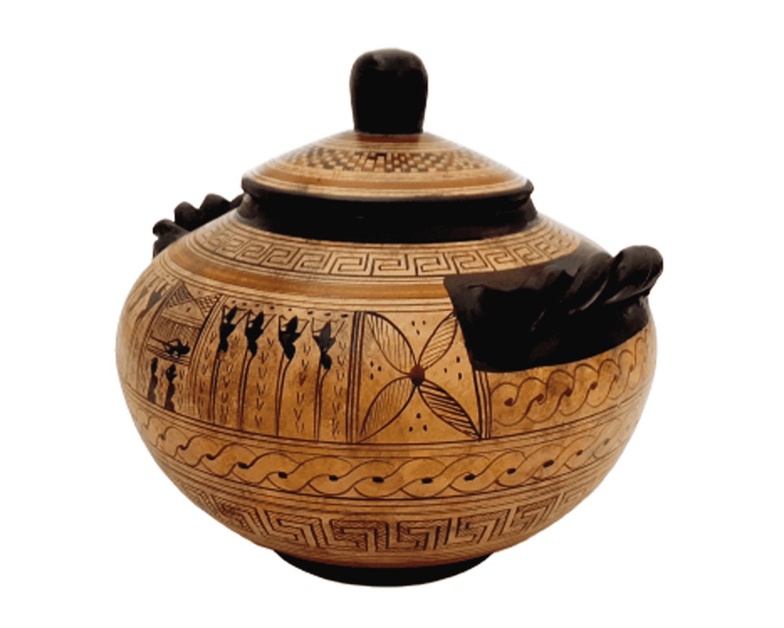 Greek Pyxis 19cm, Geometric Art Pottery - Etsy