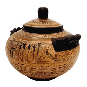 Greek Pyxis 19cm, Geometric Art Pottery - Etsy