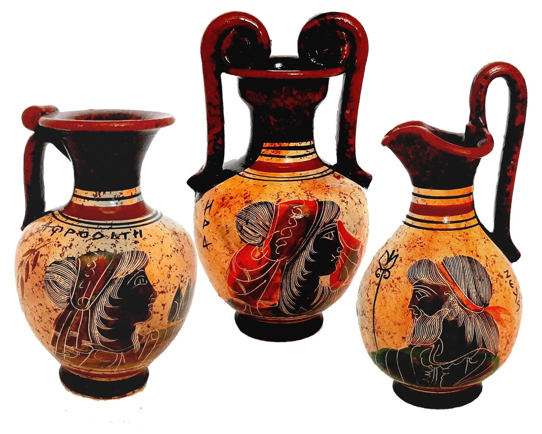 Set of 3 Ancient Greek Pottery Vases 11,5cm,multicolored,showing ...