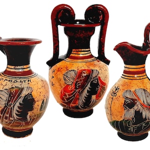 Set of 3 Ancient Greek Pottery Vases 11,5cm,multicolored,showing ...