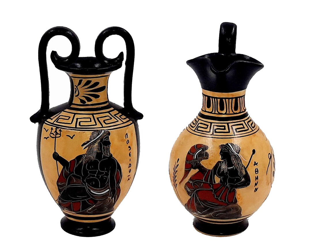 Set of 2 Black Figure Vases 13cm,ancient Greek Pottery,shows God ...