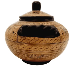 Greek Pyxis 19cm, Geometric Art Pottery - Etsy