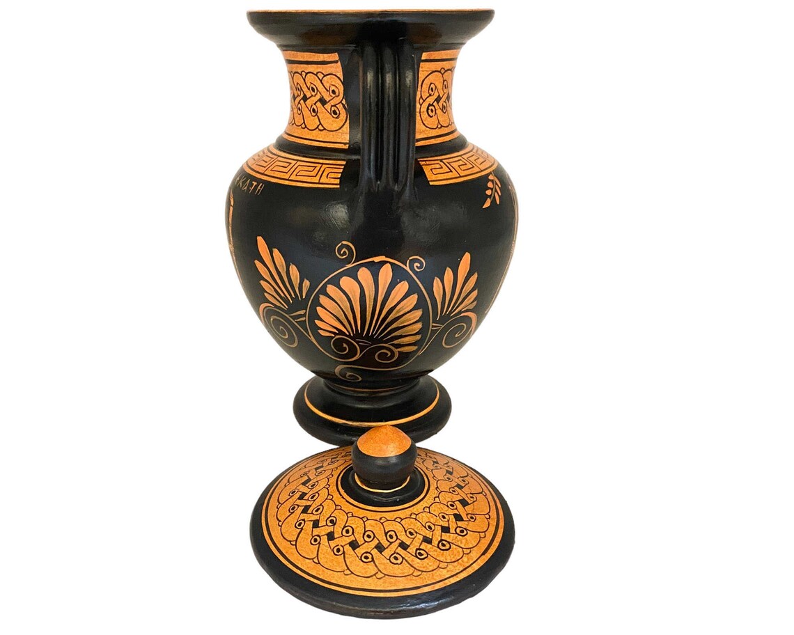 Red Figure Pottery Aphora 19cm With Lid ,hecate and Goddess Artemis - Etsy
