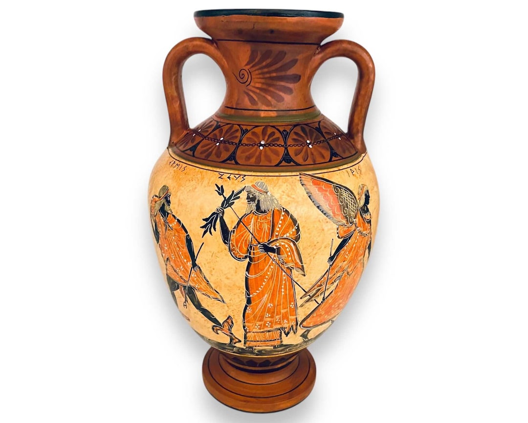 Handmade Greek Pottery Amphora: Apollo, Artemis, Zeus (31cm) - Etsy