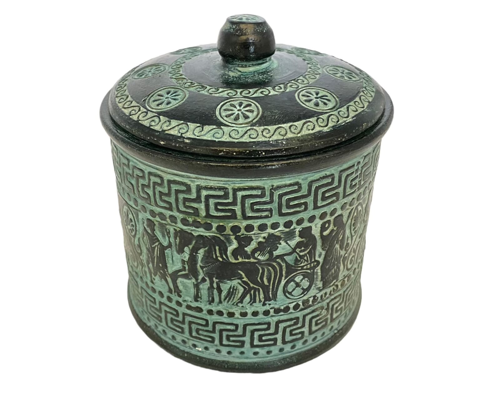 Relief Terracotta Pottery Pyxis Vase14cm,ancient Greek Mythology Scenes ...